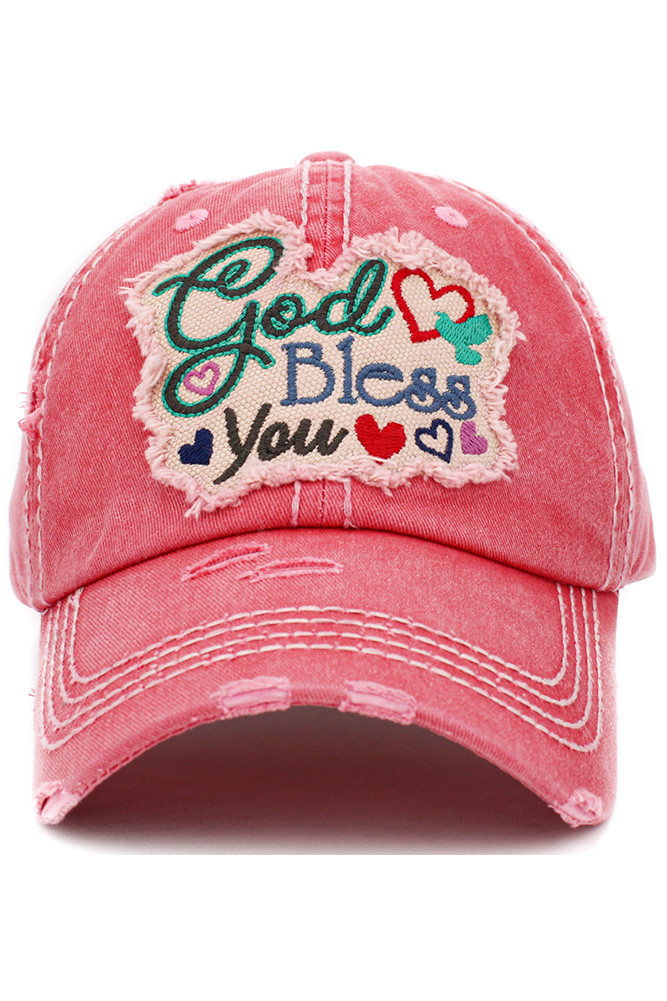 GOD BLESS YOU VINTAGE BASEBALL CAP-KBV-1390 - HANA WHOLESALE