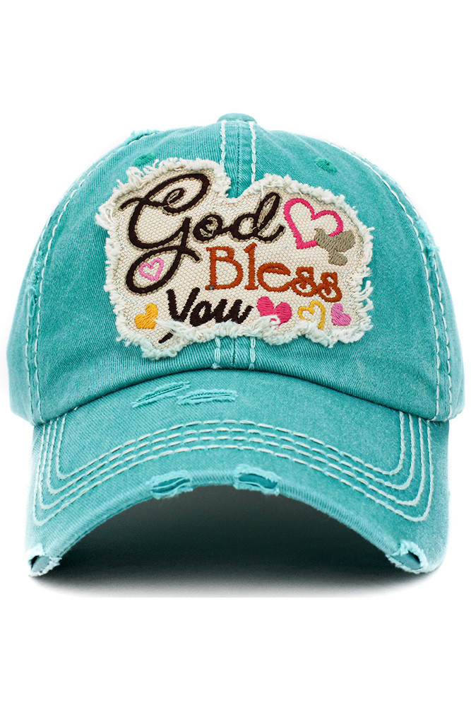 GOD BLESS YOU VINTAGE BASEBALL CAP-KBV-1390 - HANA WHOLESALE