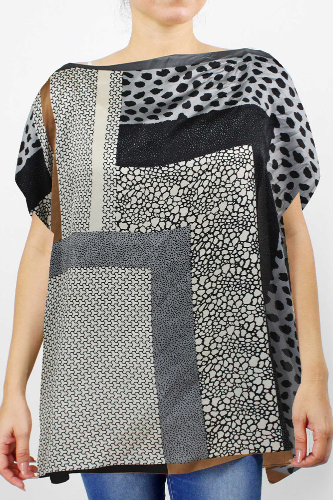 ANIMAL AND MULTI PATTERN PRINT SATIN PONCHO-EPC10280 - HANA WHOLESALE