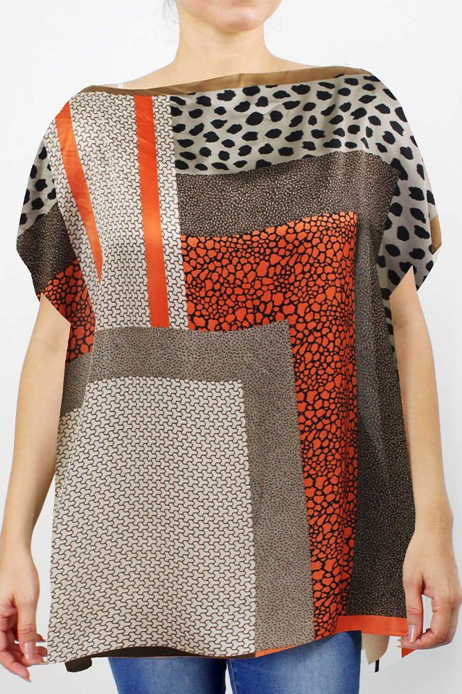 ANIMAL AND MULTI PATTERN PRINT SATIN PONCHO-EPC10280 - HANA WHOLESALE