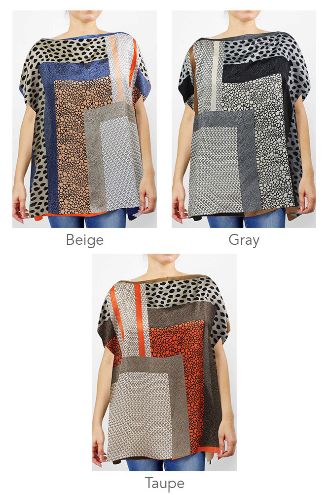 ANIMAL AND MULTI PATTERN PRINT SATIN PONCHO-EPC10280 - HANA WHOLESALE