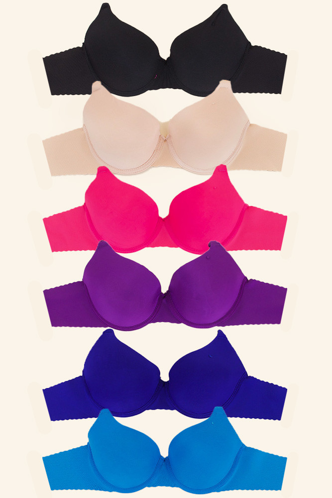 COLOR ASSORTED PLAIN BRA-B038 (6pc) - HANA WHOLESALE