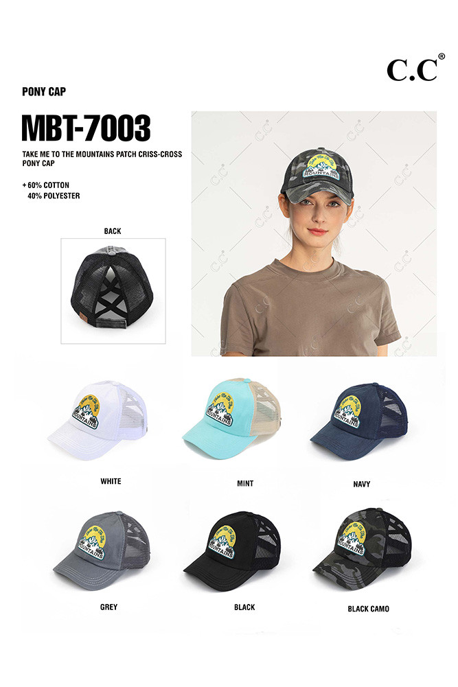C.C TAKE ME TO THE MOUNTAINS PATCH PONY CAP-MBT-7003 - HANA WHOLESALE