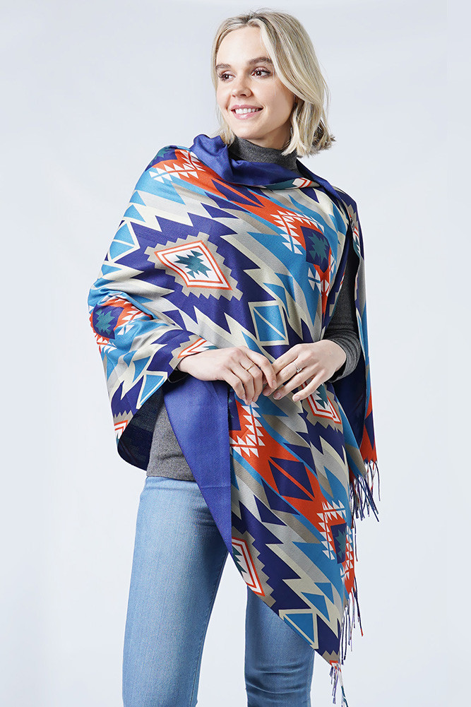 WESTERN PATTERN SHAWL PONCHO-EPC10392 - HANA WHOLESALE