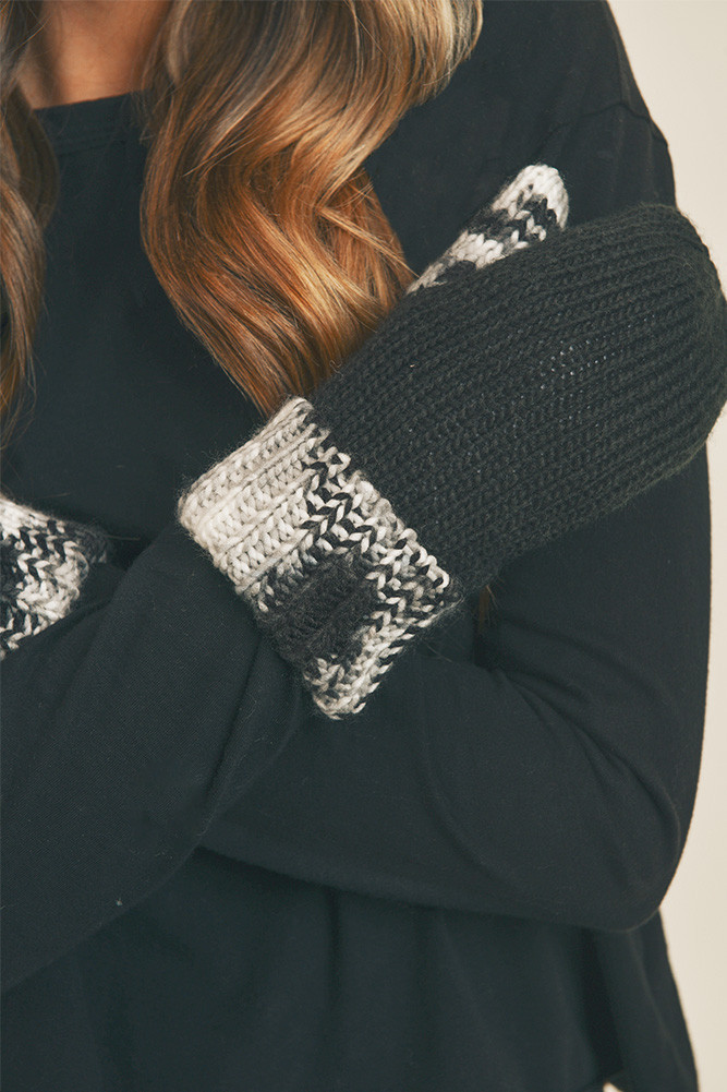 MULTI COLOR CUFF & THUMB FLEECE MITTENS-MG0057 - HANA WHOLESALE