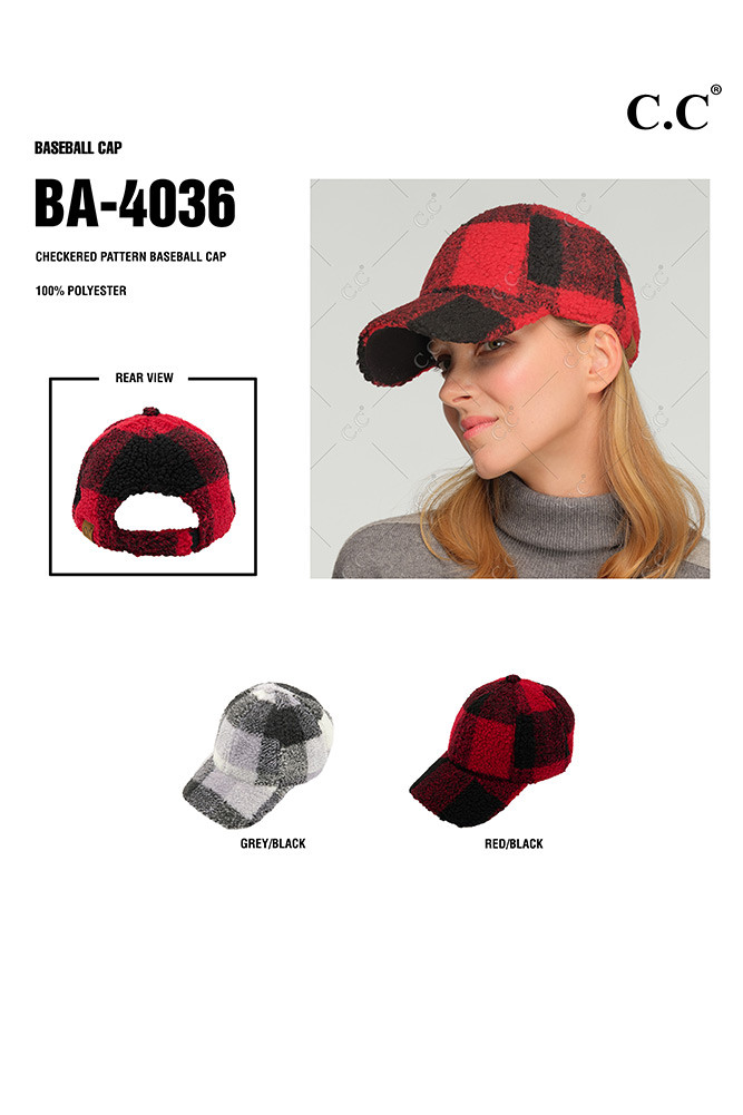 C.C CHECKERED PATTERN BASEBALL CAP-BA-4036 - HANA WHOLESALE