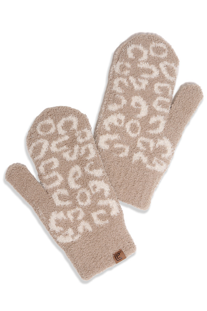 LEOPARD PATTERN PRINT MITTENS-JG871 - HANA WHOLESALE