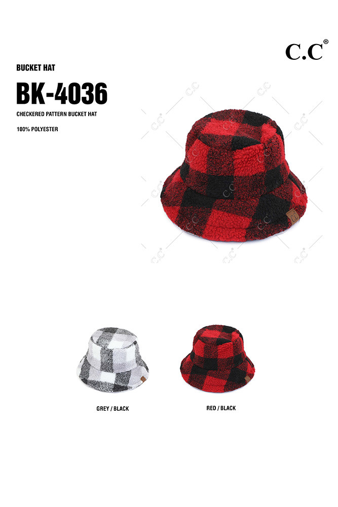 C.C CHECKERED PATTERN BUCKET HAT-BK-4036 - HANA WHOLESALE