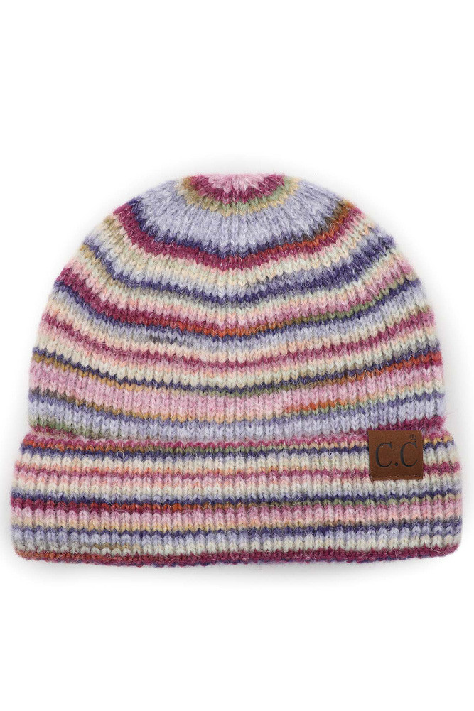 C.C STRIPE COLOR BLOCK BEANIE-HAT-4007 - HANA WHOLESALE