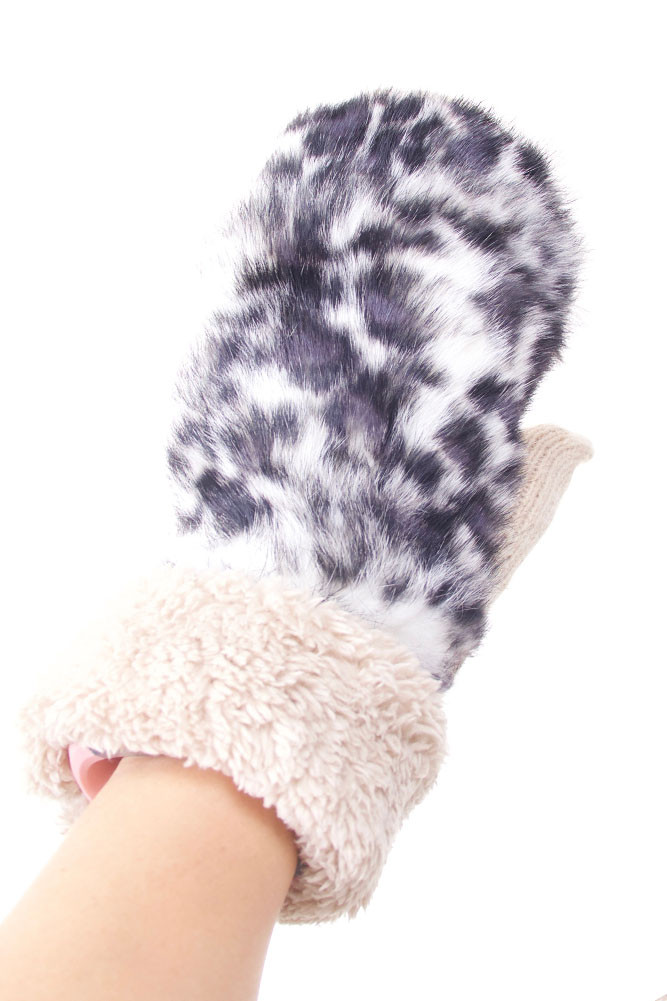Leopard Pattern Fur Mitten-LOG113 - HANA WHOLESALE