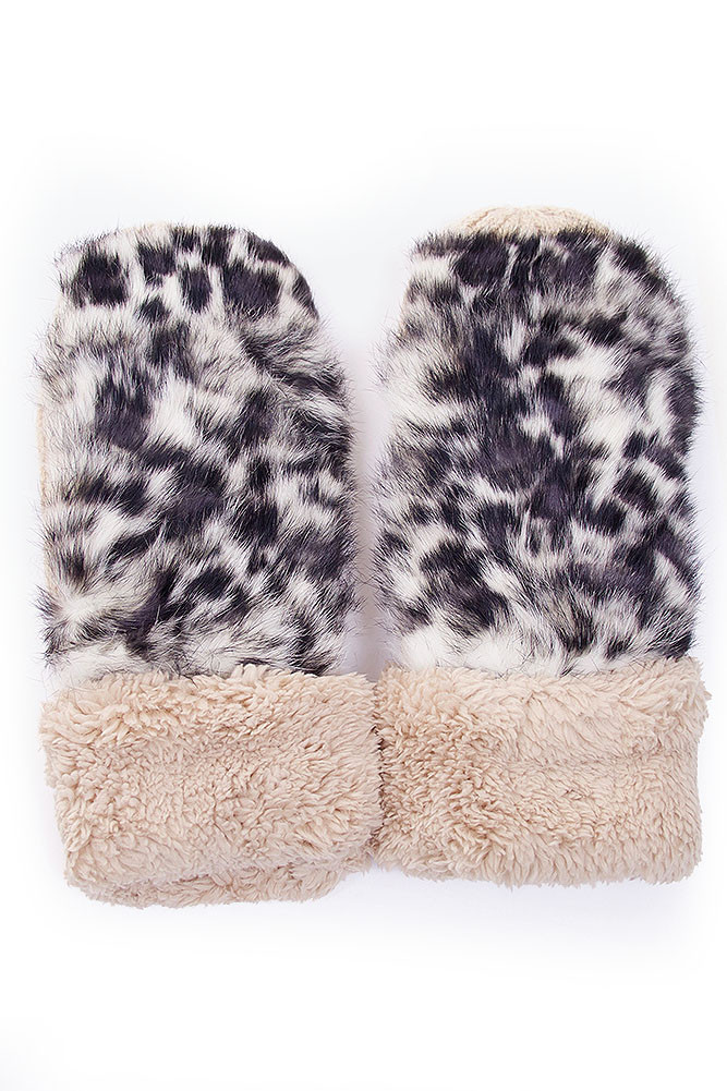 Leopard Pattern Fur Mitten-LOG113 - HANA WHOLESALE