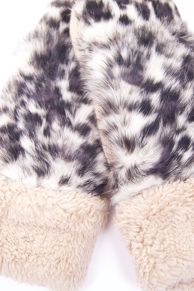 Leopard Pattern Fur Mitten-LOG113 - HANA WHOLESALE