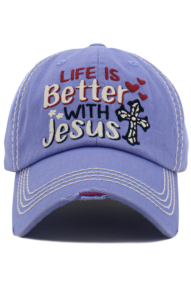 LIFE IS BETTER WITH JESUS Vintage Ball Cap-KBV-1470 - HANA WHOLESALE