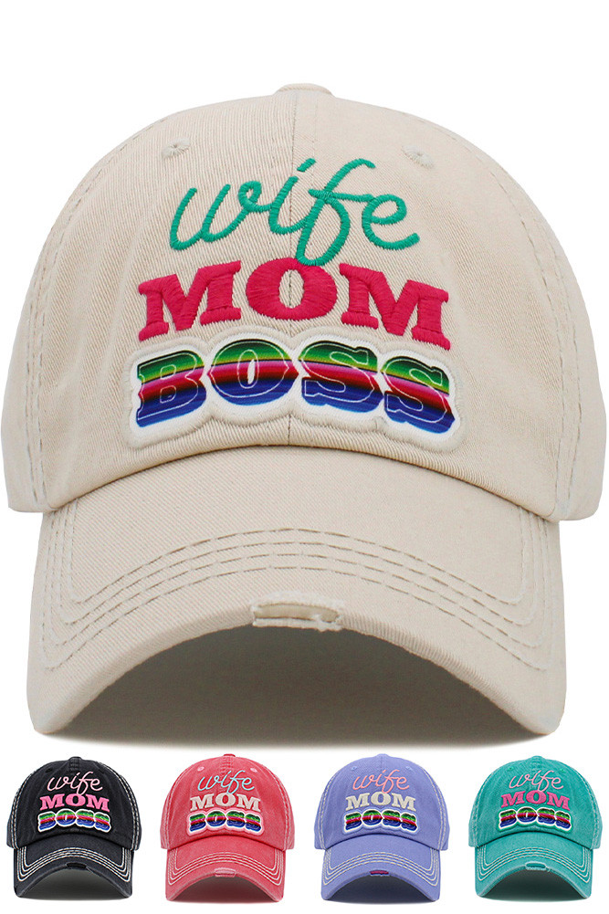 WIFE MOM BOSS Vintage Ball Cap-KBV-1488 - HANA WHOLESALE