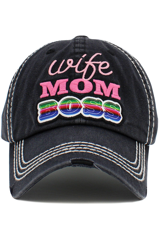 WIFE MOM BOSS Vintage Ball Cap-KBV-1488 - HANA WHOLESALE