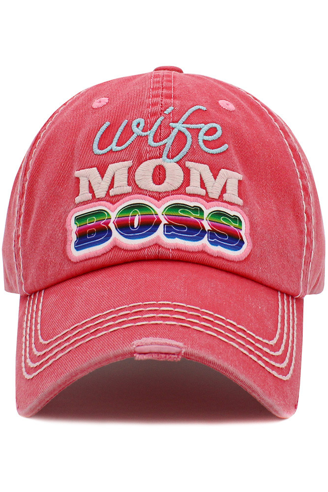 WIFE MOM BOSS Vintage Ball Cap-KBV-1488 - HANA WHOLESALE