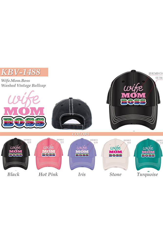 WIFE MOM BOSS Vintage Ball Cap-KBV-1488 - HANA WHOLESALE