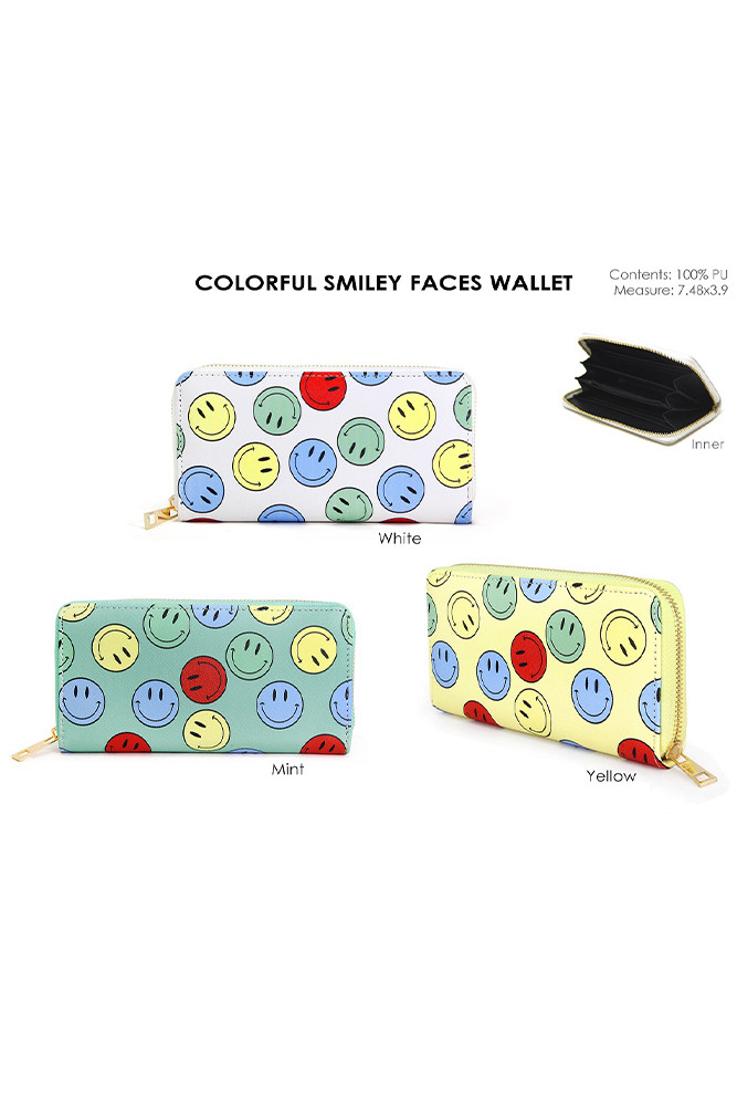 Colorful Smiley Faces Wallet-LOA381 - HANA WHOLESALE