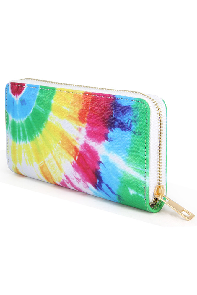 Rainbow Spiral Tie Dye Print Wallet- LOA392 - HANA WHOLESALE