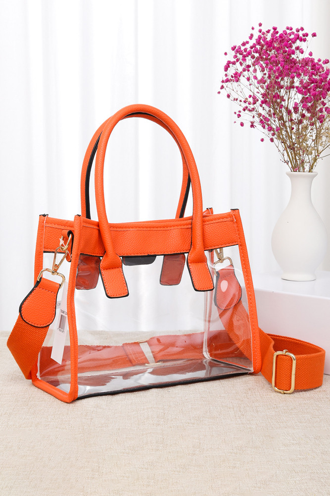 Color Trim Clear Hand Bag-TG10435CL - HANA WHOLESALE