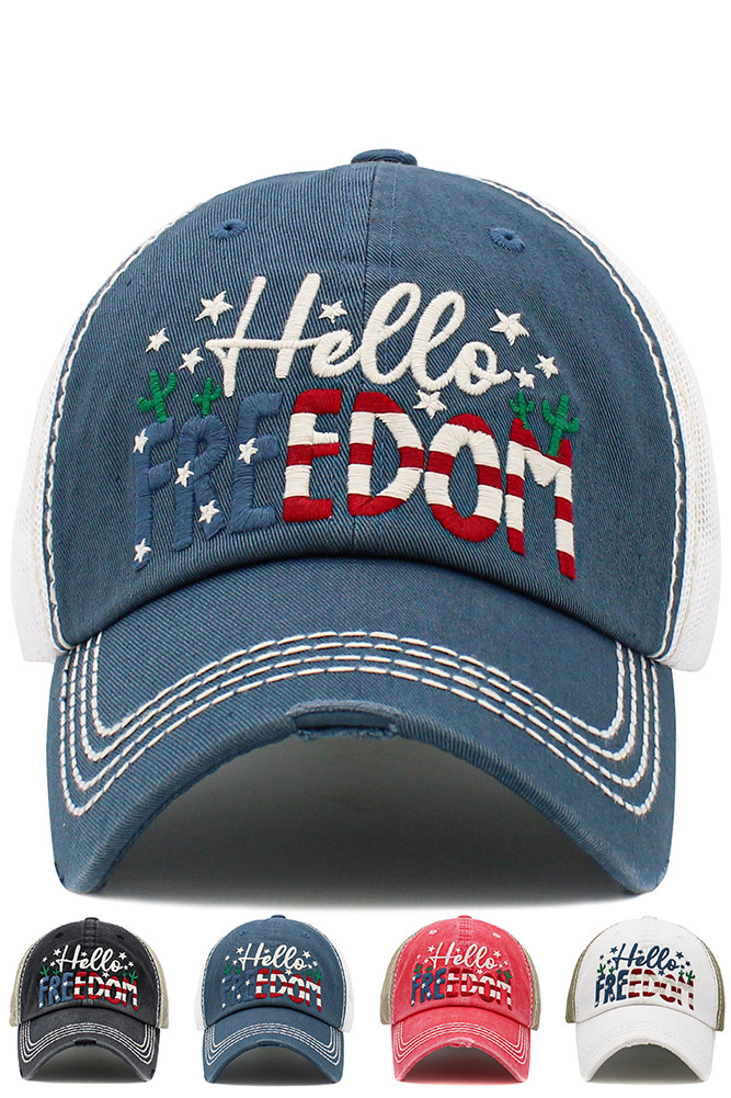 HELLO FREEDOM Vintage American Flag Theme Ballcap-KBV-1512 - HANA WHOLESALE