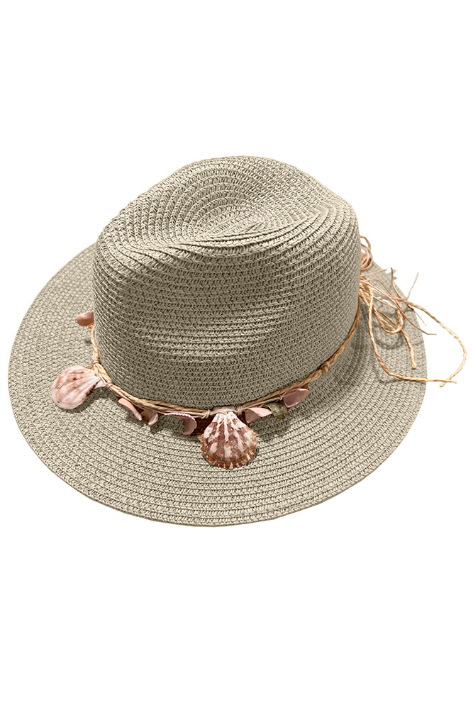 String with Sea Shell Trim Panama Hat-BHAT2571 - HANA WHOLESALE