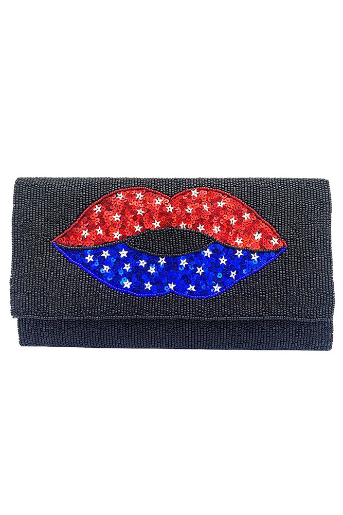 American Flag Lips Glass Beads Clutch-SKA-0048 - HANA WHOLESALE