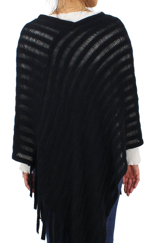 Stripe Texture Knit Poncho-EPC10016 - HANA WHOLESALE