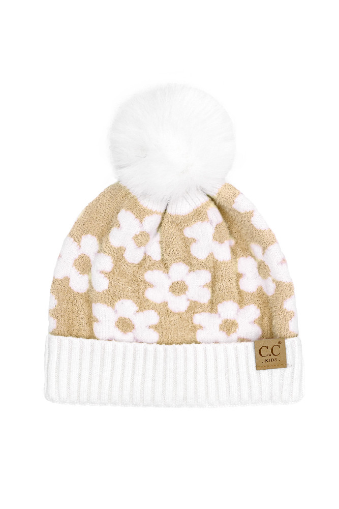 C.C Kids Daisy Pom Beanie-KD-HTE0063 - HANA WHOLESALE