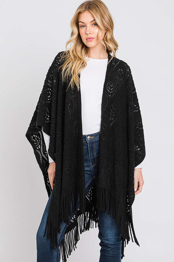 Paisley Pattern Fringe Ruana-MS0321 - HANA WHOLESALE