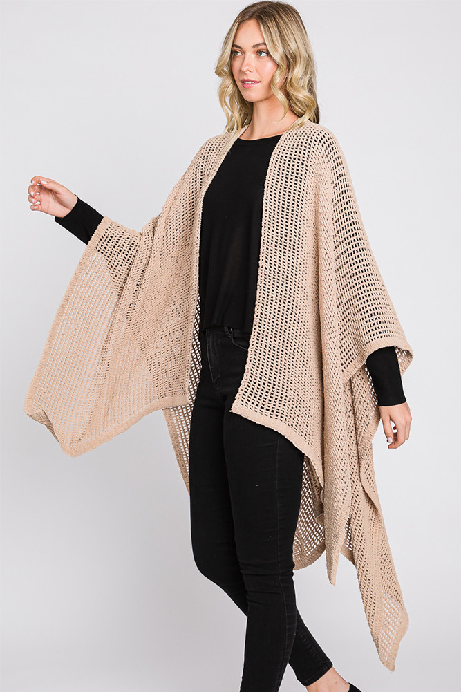 Solid Chenille Crochet Ruana-MS0315 - HANA WHOLESALE