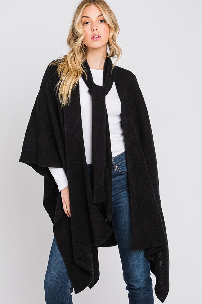 Cape with Attached Scarf with Neckline Tie-MS0320 - HANA WHOLESALE