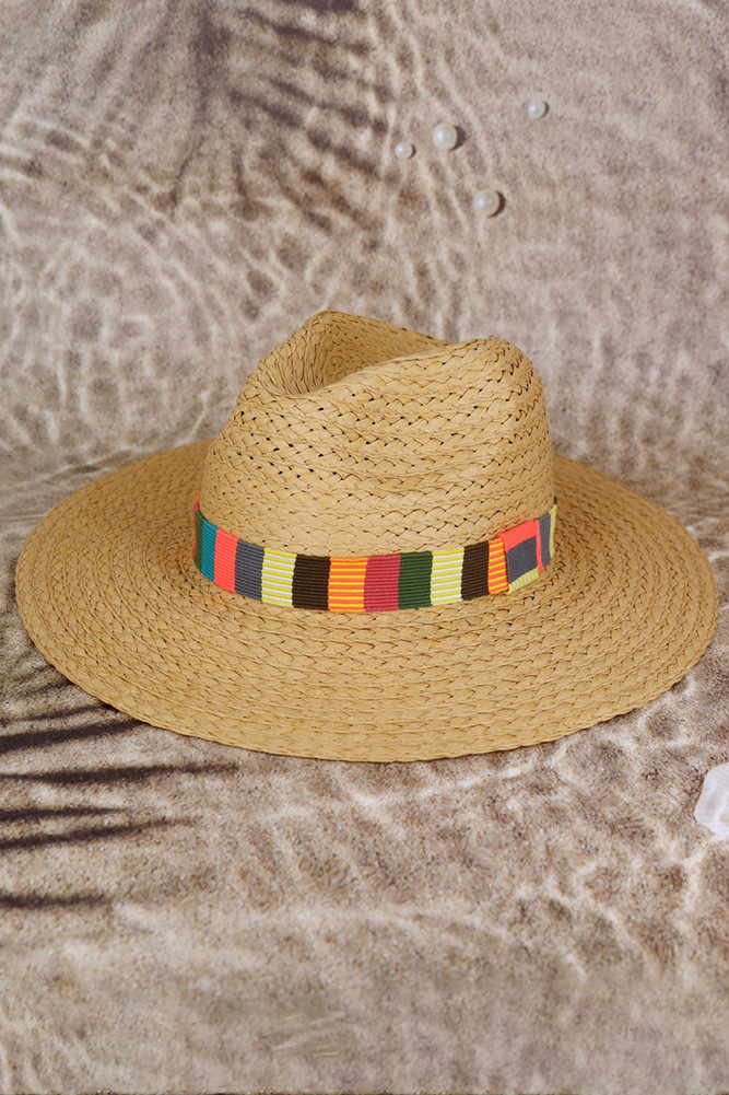 Multi Color Stripe Band Straw Hat-MH0147 - HANA WHOLESALE