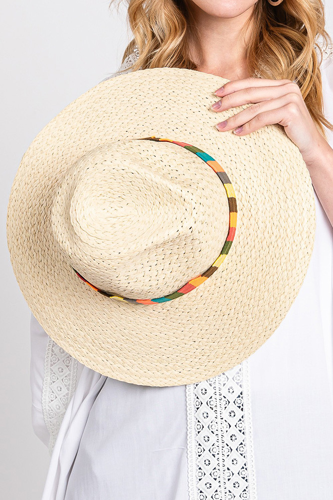 Multi Color Stripe Band Straw Hat-MH0147 - HANA WHOLESALE