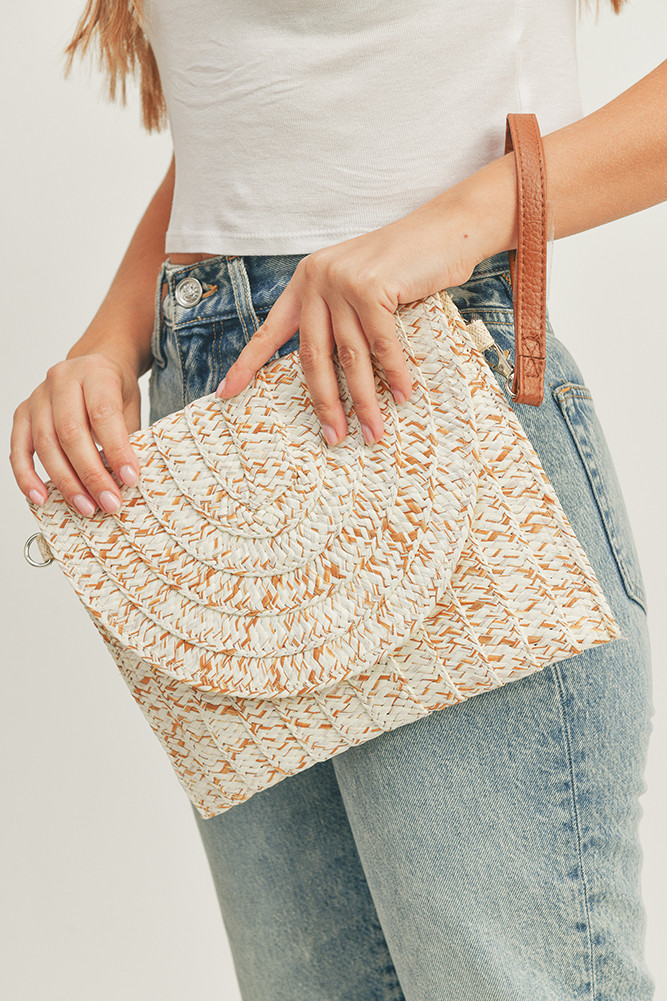 Straw Envelope Crossbody Clutch Bag-MB0184 - HANA WHOLESALE