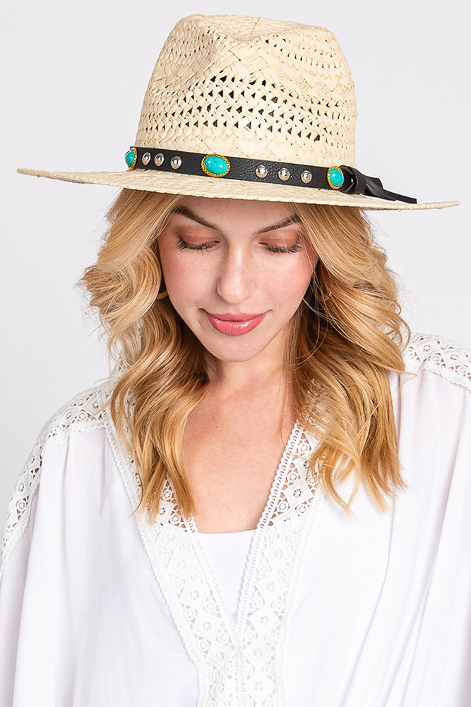 Beaded Band Straw Handmade Sun Hat-MH0158 - HANA WHOLESALE