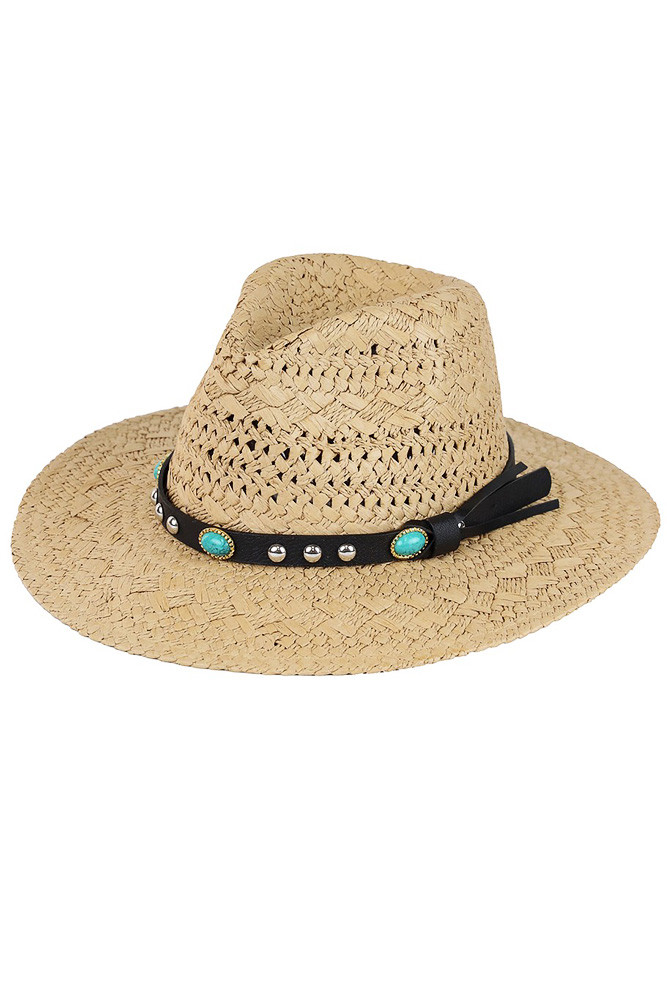 Beaded Band Straw Handmade Sun Hat-MH0158 - HANA WHOLESALE