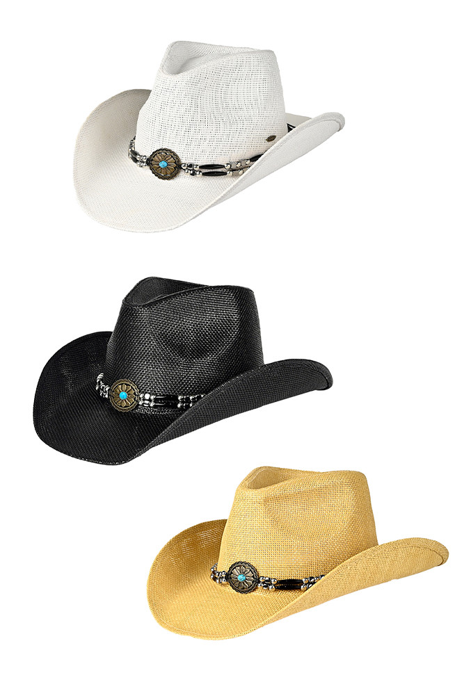 C.C Mixed Ethnic Bead Trim Band Cowboy Hat-CBC0011 - HANA WHOLESALE