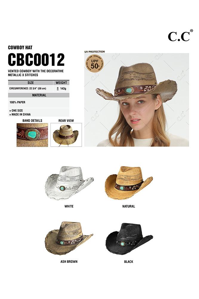 C.C Metallic X Stitches Ventead Cowboy Hat-CBC0012 - HANA WHOLESALE