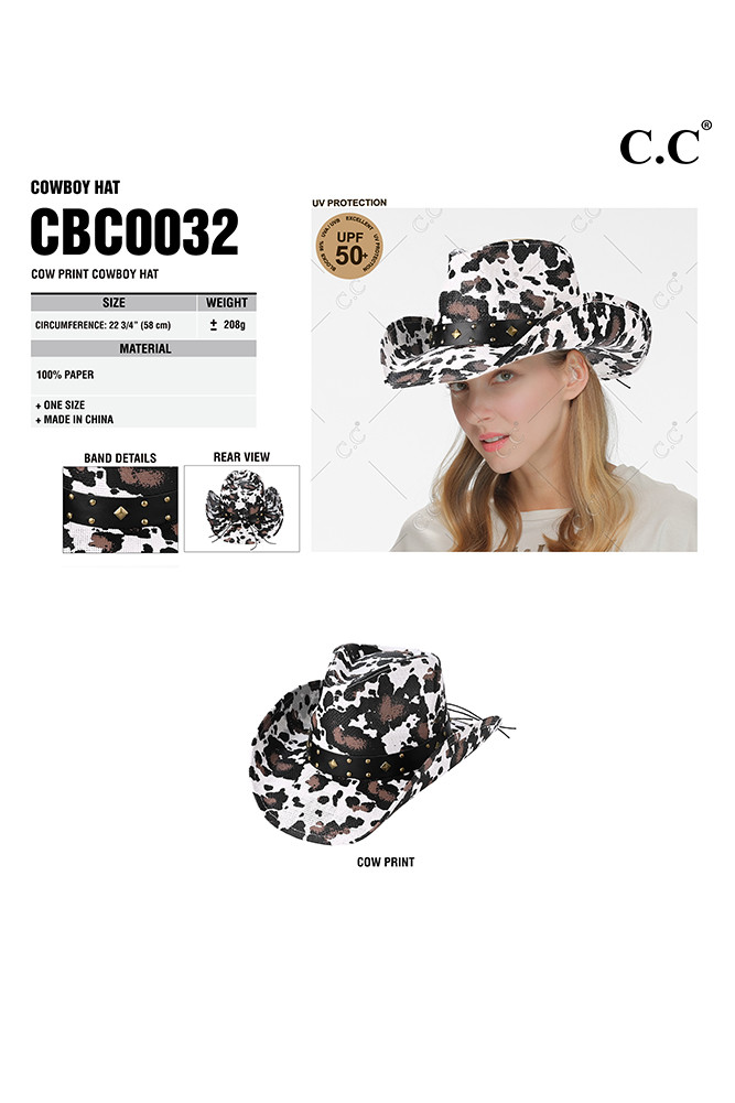 C.C Cow Print Cowboy Hat-CBC0032 - HANA WHOLESALE