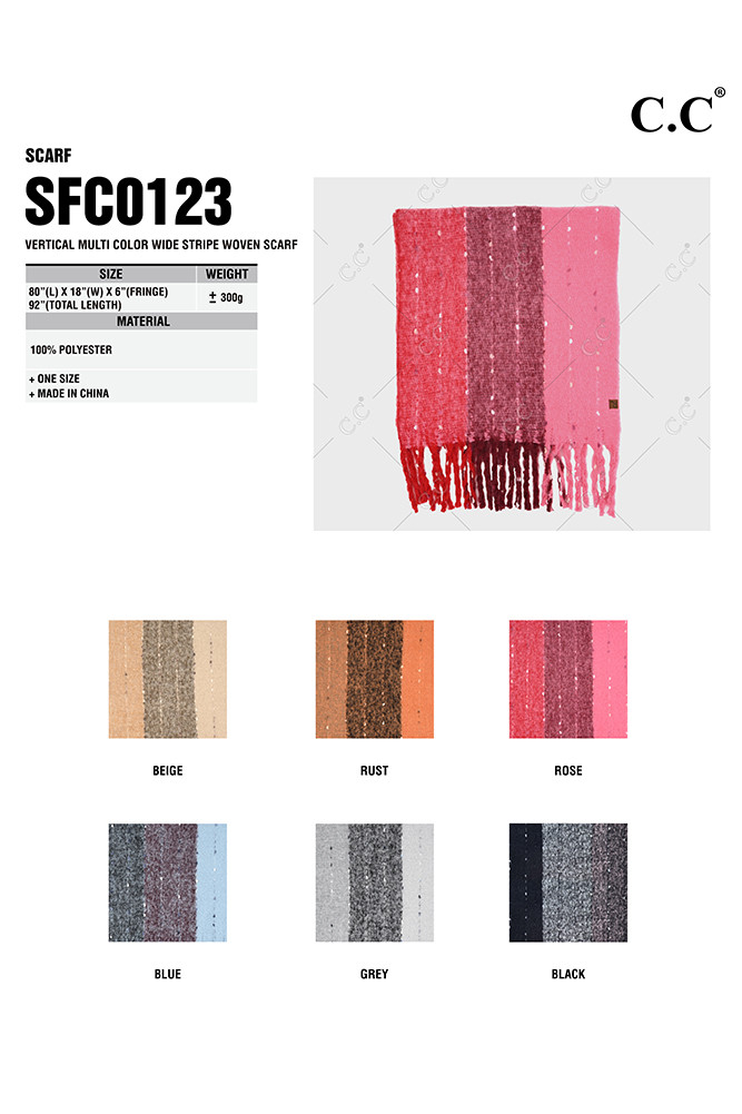 C.C Vertical Multi Color Wide Stripe Woven Scarf-SFC0123 - HANA WHOLESALE