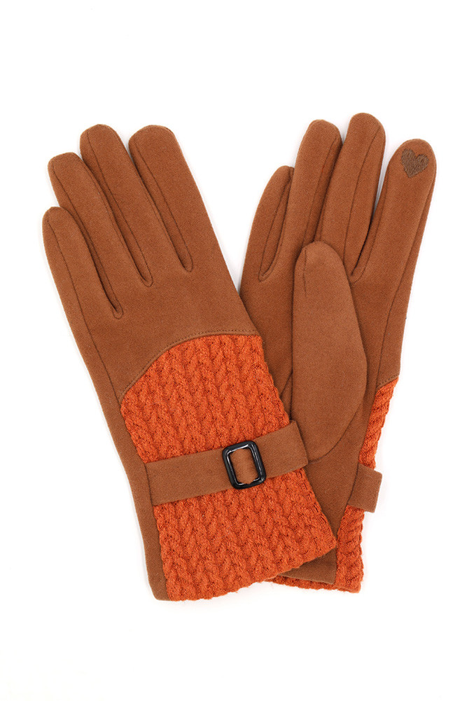 Cable and Band Detailed Smart Touch Winter Gloves-MG0080 - HANA WHOLESALE