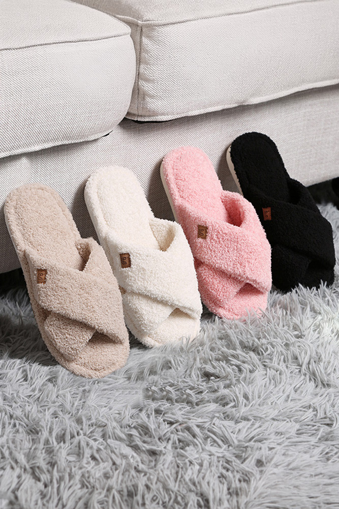 Solid Criss Cross Winter Slippers-JCL6110 - HANA WHOLESALE
