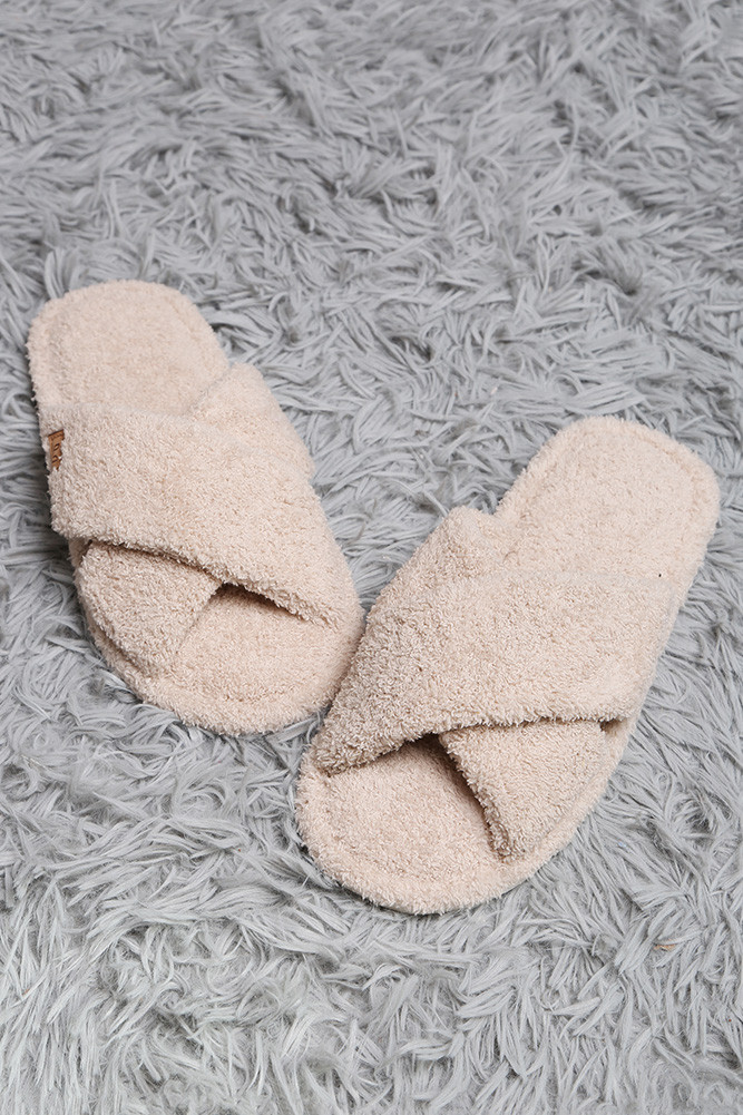 Solid Criss Cross Winter Slippers-JCL6110 - HANA WHOLESALE
