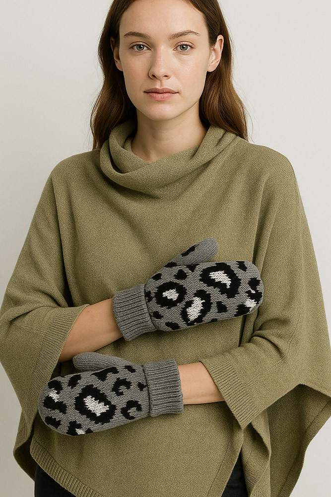 Leopard Pattern with Fleece Lining Winter Mittens-BGM120118 - HANA ...