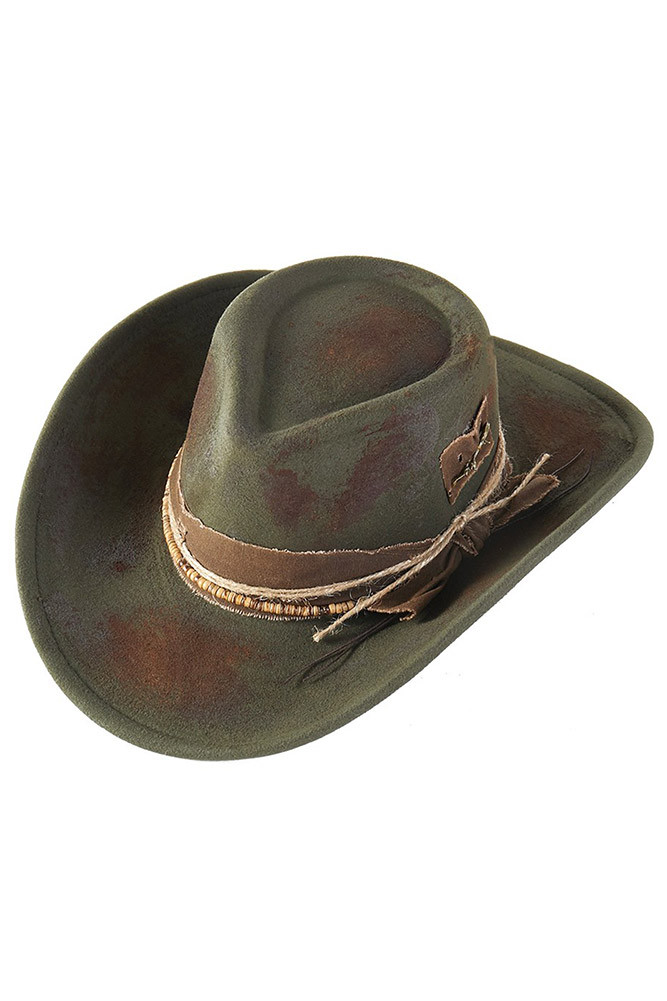 Distressed Fabric Band Rustic Cowgirl Fedora Hat-MH0262 - HANA WHOLESALE