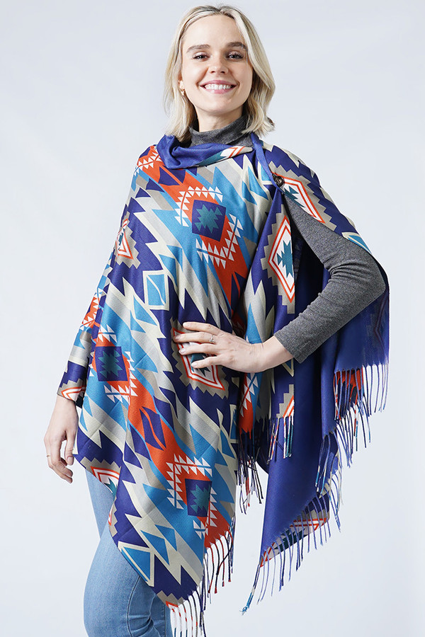 WESTERN PATTERN SHAWL PONCHO-EPC10392 - HANA WHOLESALE