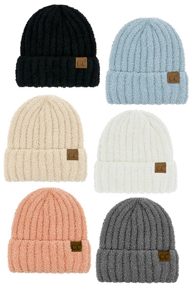 C.C Solid Color Fuzzy Beanie-HTR0065 - HANA WHOLESALE
