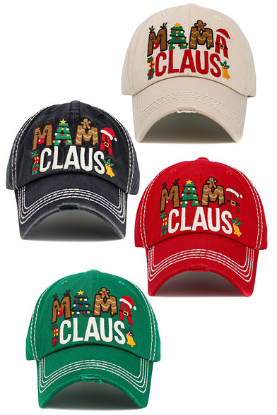 MAMA CLAUS Christmas Holiday Vintage Ballcap-KBV-1549 - HANA WHOLESALE