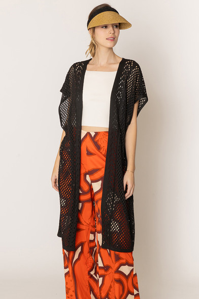 Mesh Solid Kimono-WLK410048 - HANA WHOLESALE